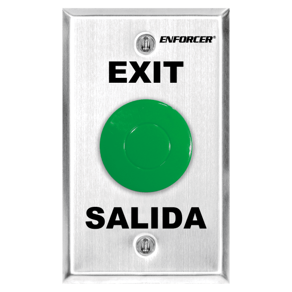 Request-to-Exit Plate with green mushroom cap push button, “Exit” and ...