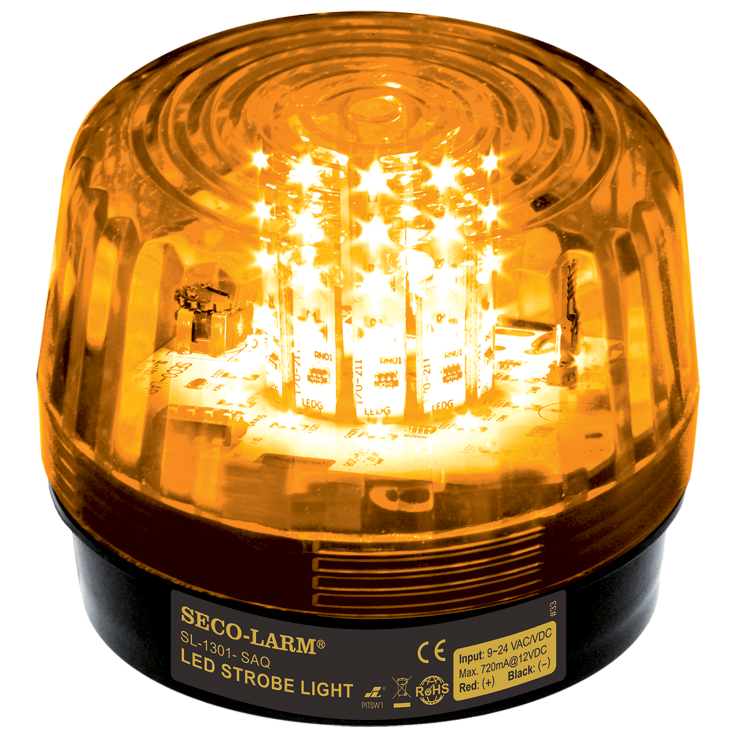 LED Strobe Light, 41 LEDs, 100dB Siren, 9~24 VAC/VDC, Amber - SECO-LARM ...